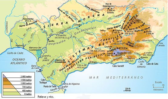 Mapa de Andalucía - Mapa Físico, Geográfico, Político, turístico y ...